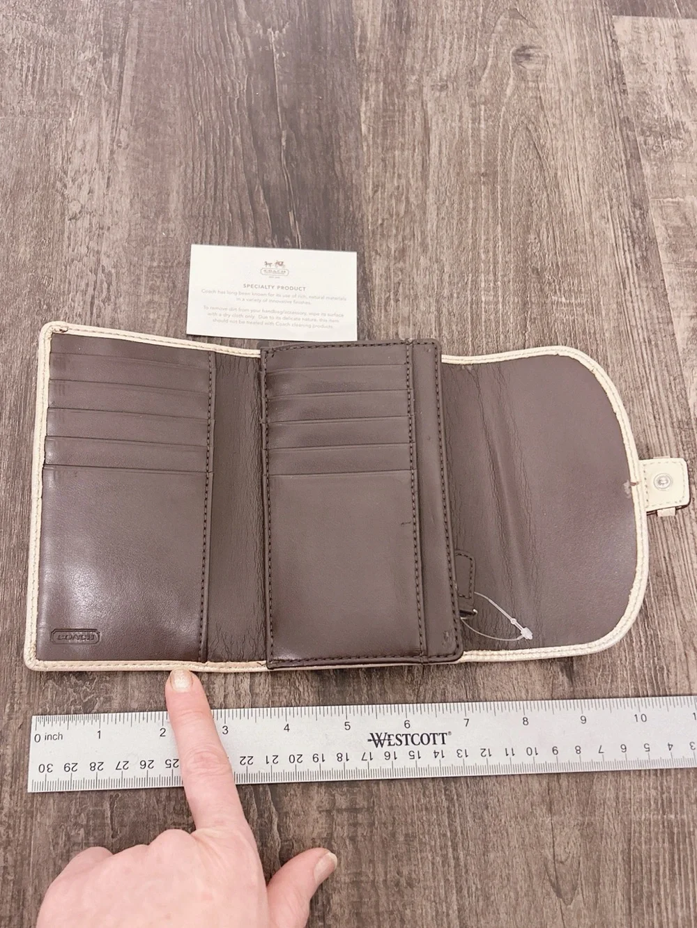 Coach | Bags | Coach Metallic Leather Snap Tri Fold Wallet Silver ...